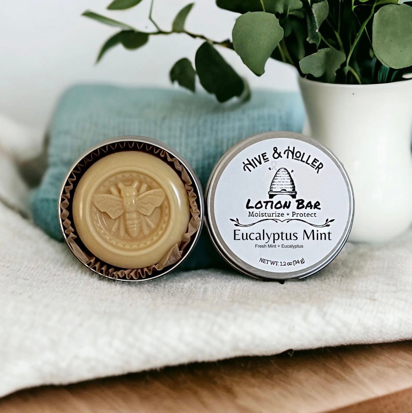 Eucalyptus Mint Solid Lotion Bar - Hive and Holler | Hearts On Fiber